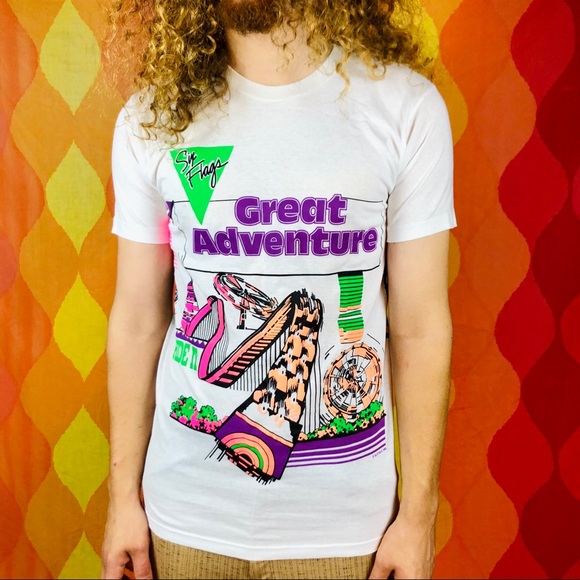 Shirts | Rare Vintage Six Flags Great Adventure Neon Tee | Poshmark